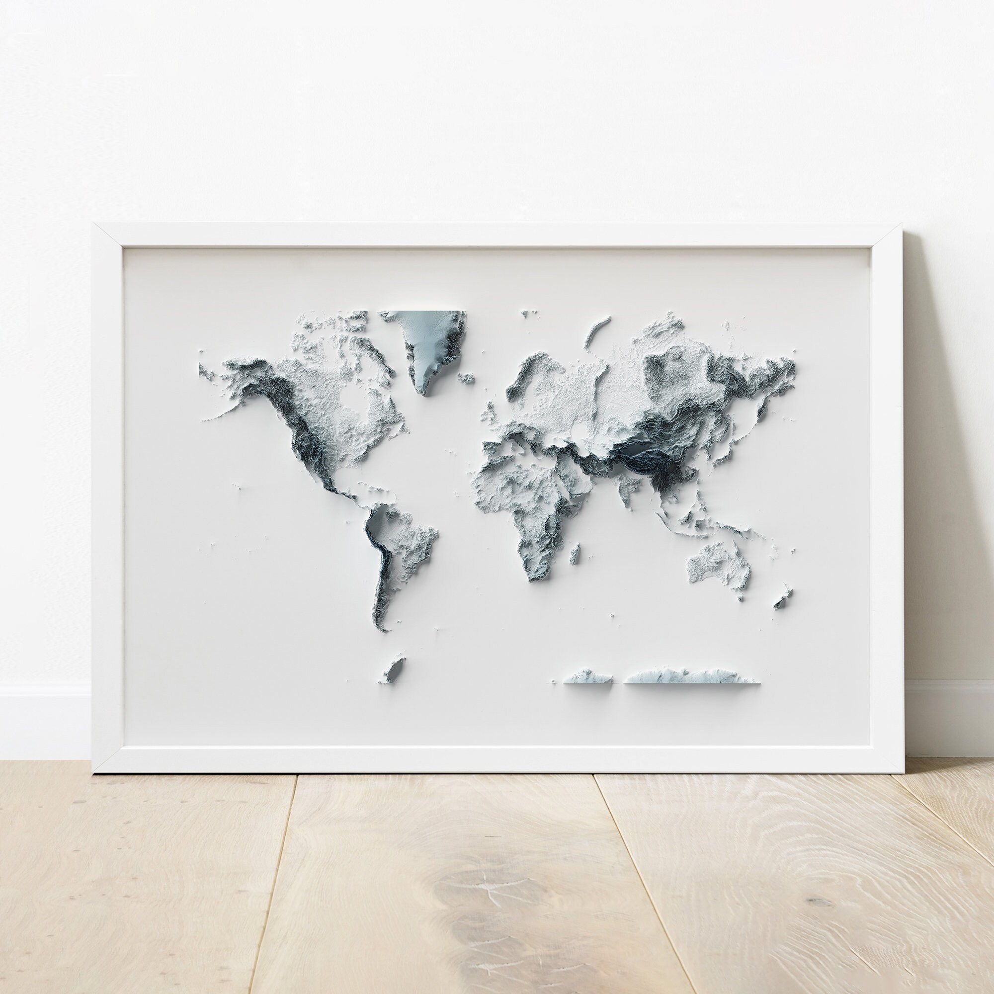 World Mercator Projection Topographic Map: Minimalist Style Giclée ...