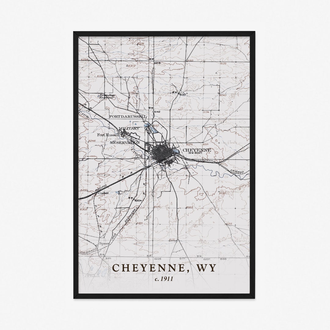 Cheyenne Map 1911 Vintage Reproduction Giclée Poster Print Gift - Etsy