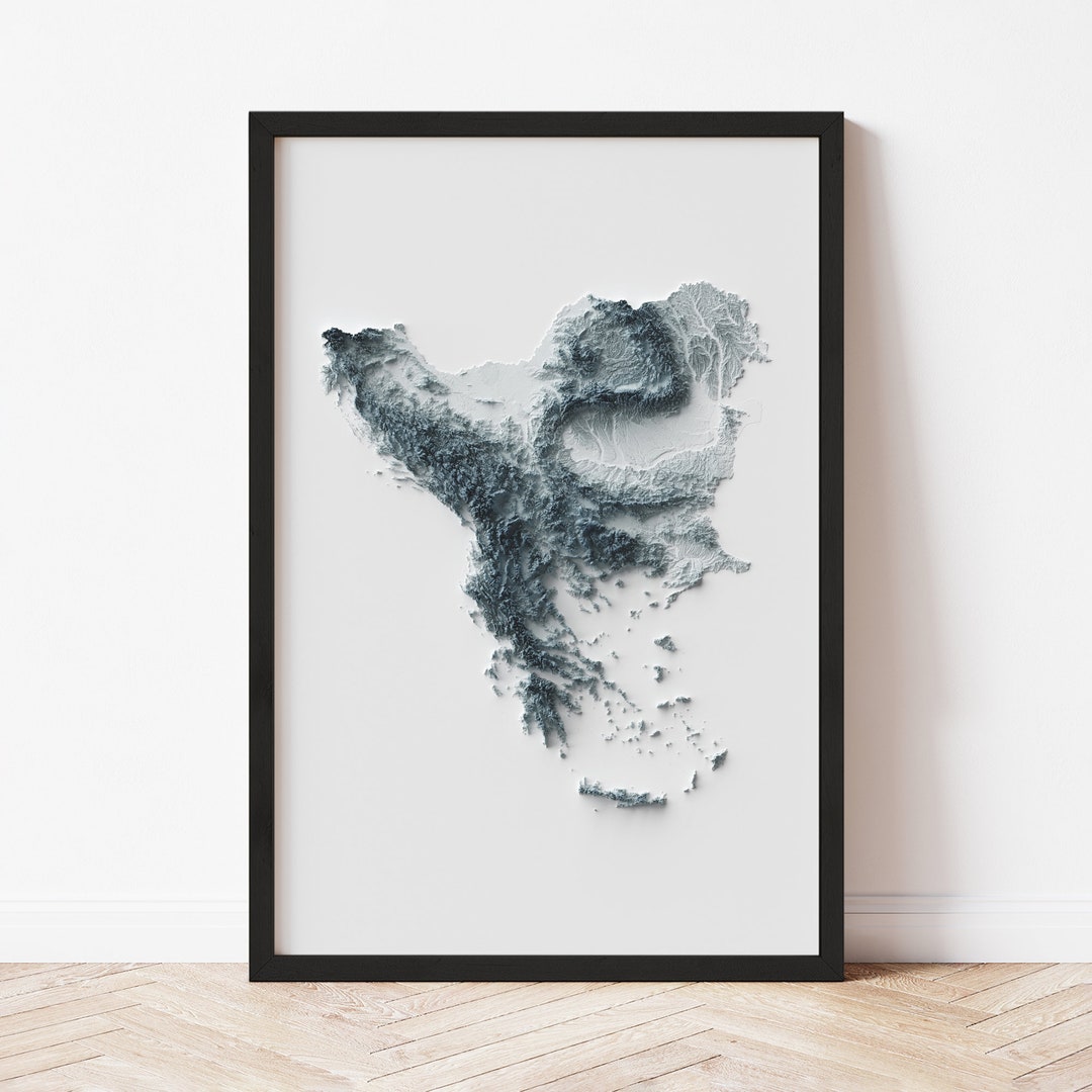 Balkan Peninsula Topographic Map: Minimalist Style Giclée Print - Etsy