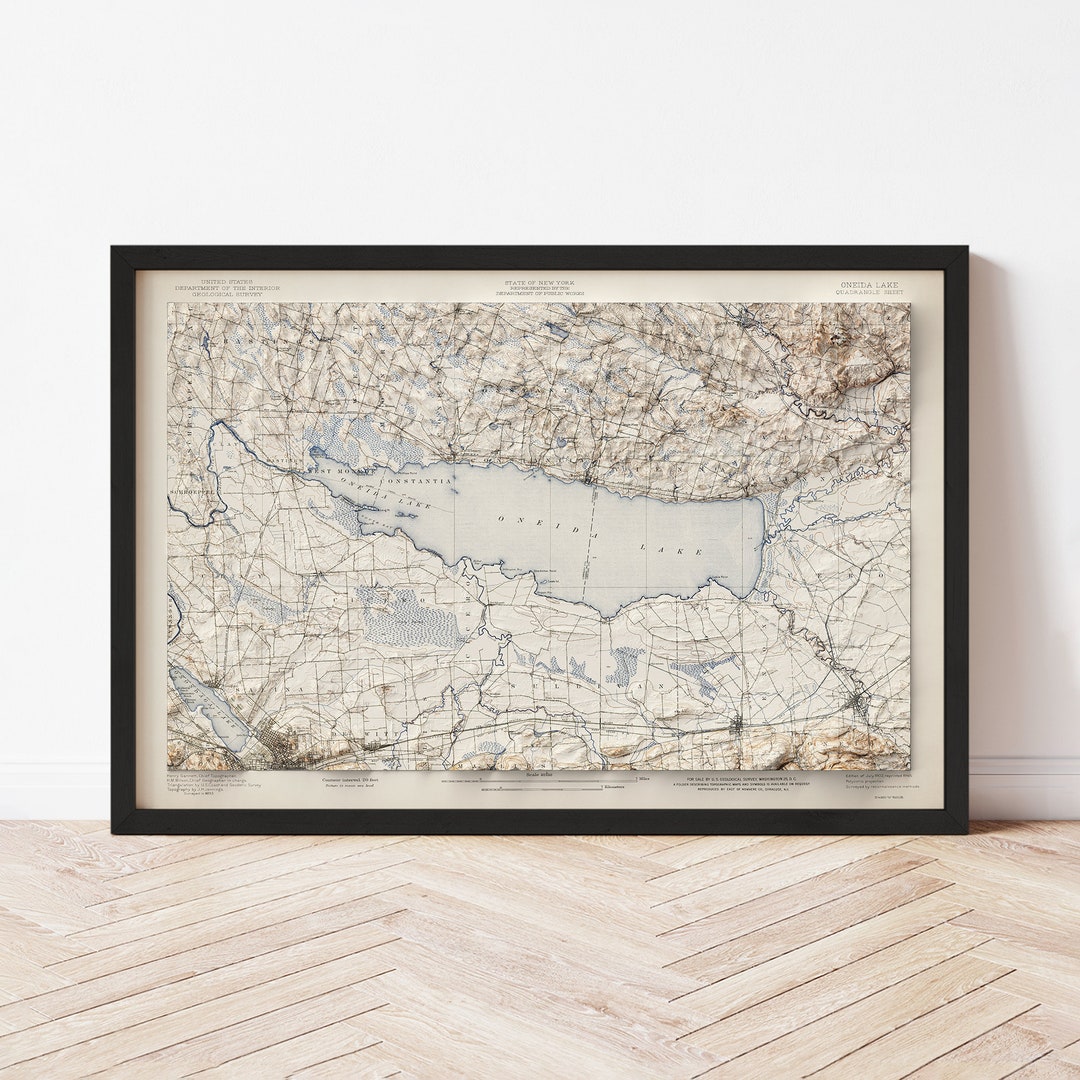 Oneida Lake Topographic Map Poster | 1902 Vintage Replica | Giclee Wall ...