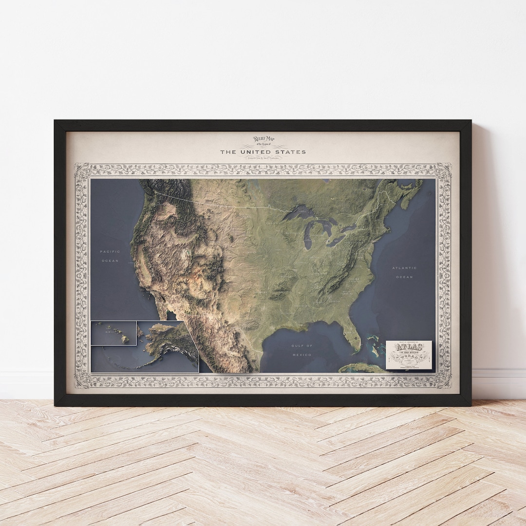 United States Topographic Map Poster | Atlas Style Original Design ...