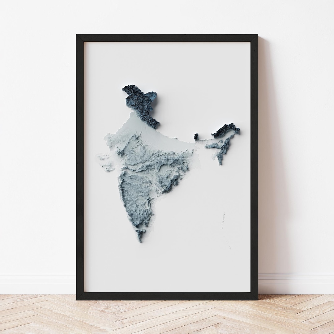 India Map Wall Art Minimalist Topographic Map Print East of Nowhere ...