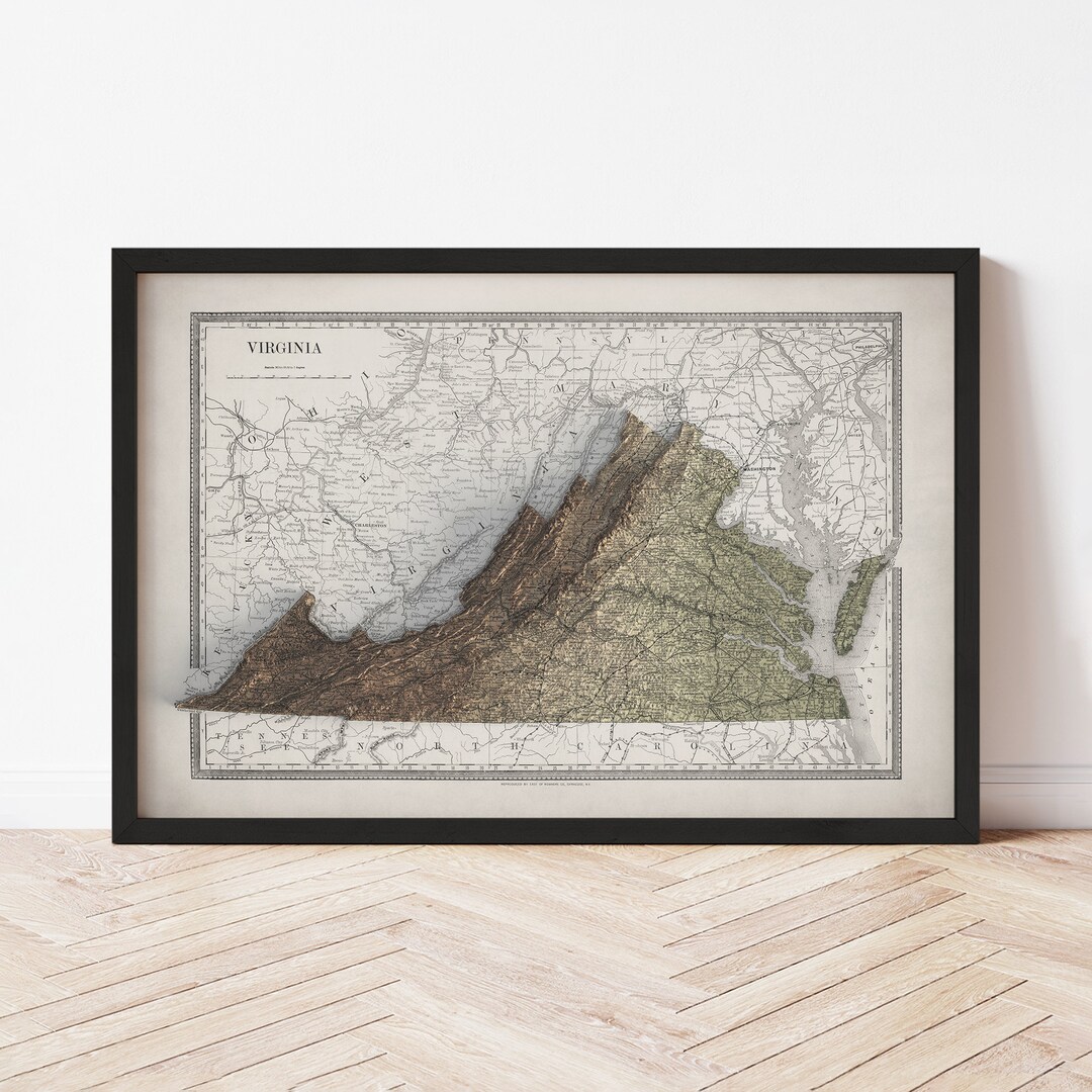 Virginia Topographic Map Poster | 1889 Vintage Replica | Giclee Wall ...
