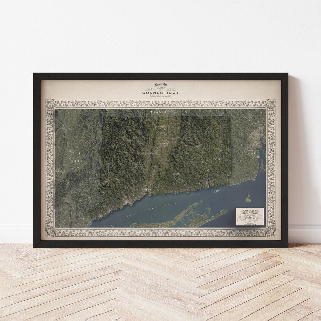 Connecticut Map Elevation Map Map Art Topographic Terrain Relief ...