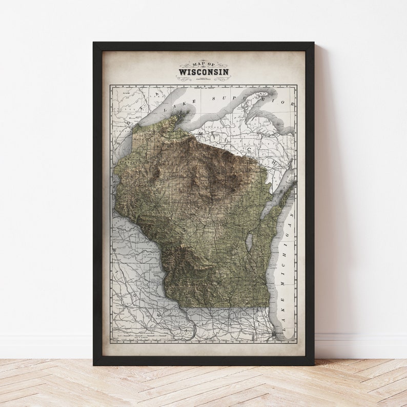 Wisconsin Topographic Map: 1889 Vintage Style Giclée Print - Etsy