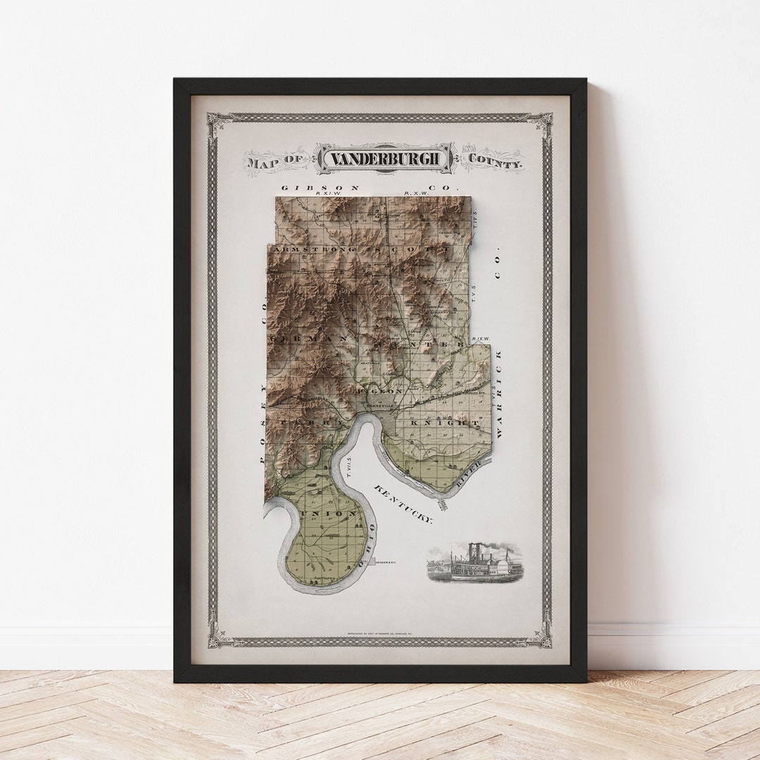 Vanderburgh County Topographic Map Poster | 1876 Vintage Replica ...