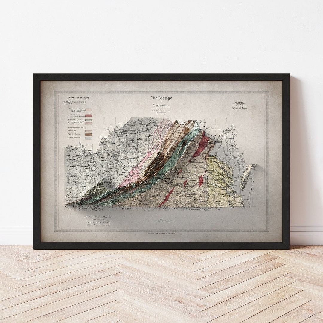 Virginia Map Wall Art Print Vintage Topographic Map Print 1874 East of ...
