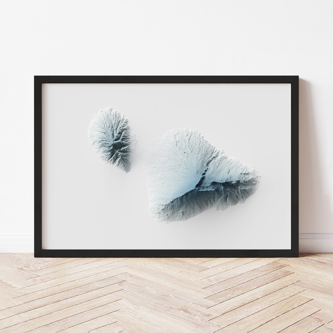 Maui Minimalist Relief Map Elevation Map Map Art Topographic Terrain ...