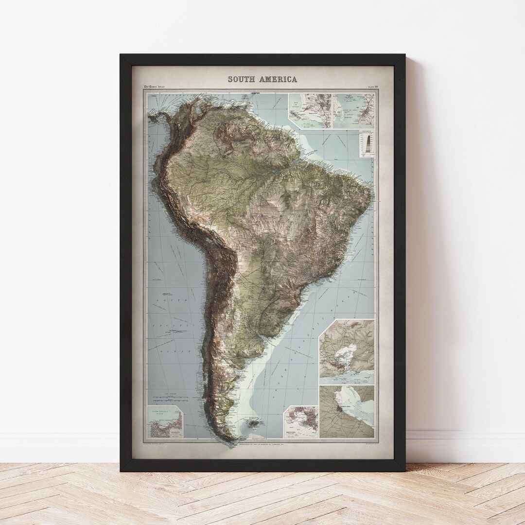 South America Topographic Map: 1922 Vintage Style Giclée Print - Etsy
