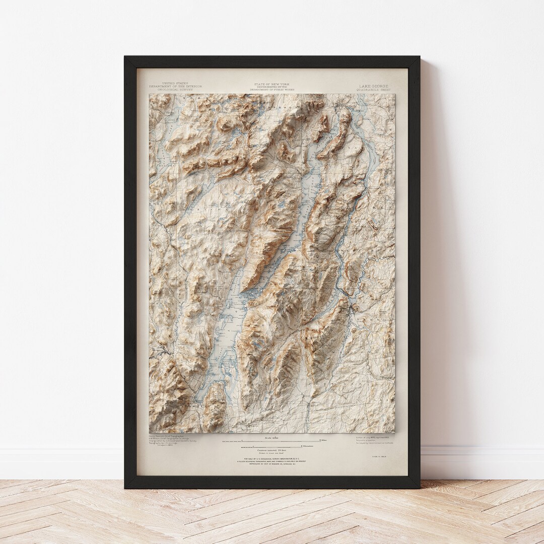 Lake George Topographic Map Poster | 1895 Vintage Replica | Giclee Wall ...