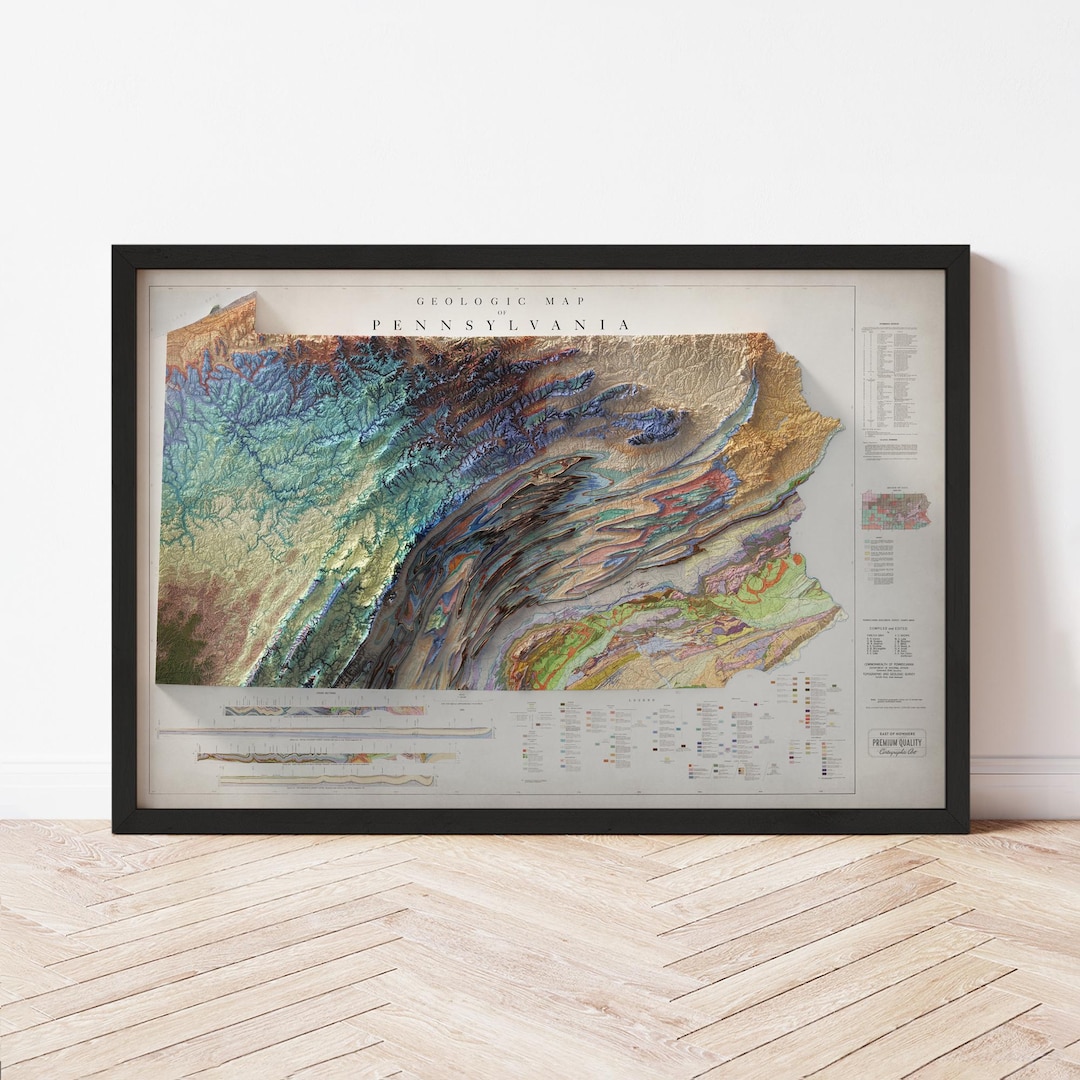 Pennsylvania Topographic Map Poster | 1960 Vintage Replica | Giclee ...