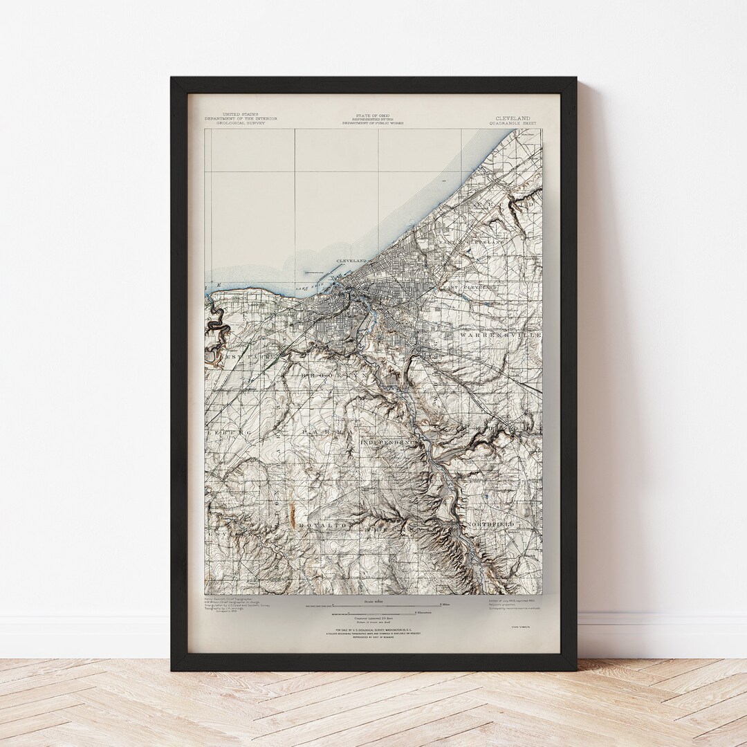 Cleveland Map Wall Art Print Vintage Topographic Map Print 1903 East of ...