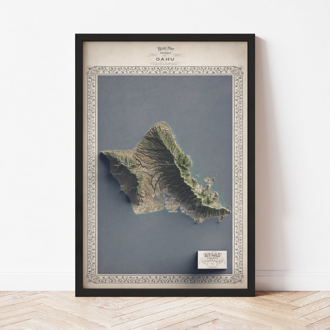 Oahu, Hawaii Topographic Map Poster | Atlas Style Original Design ...