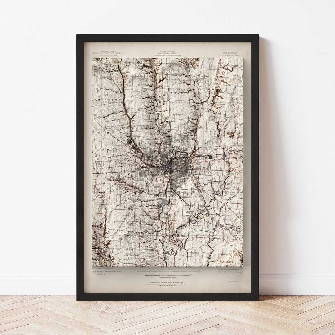 Columbus Map Wall Art Print Vintage Topographic Map Print 1925 East of ...