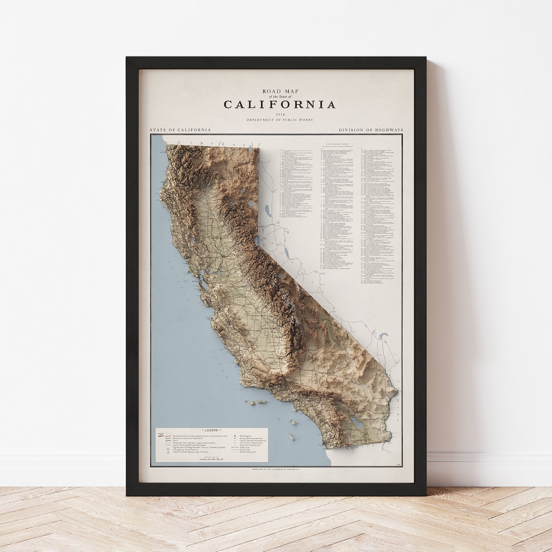California Topographic Map: 1950 Vintage Style Giclée Print - Etsy