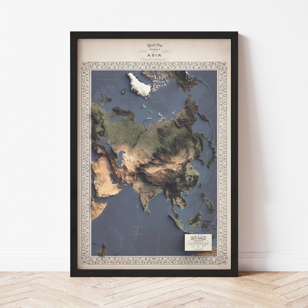 Asia Topographic Map: Atlas Style Giclée Print - Etsy