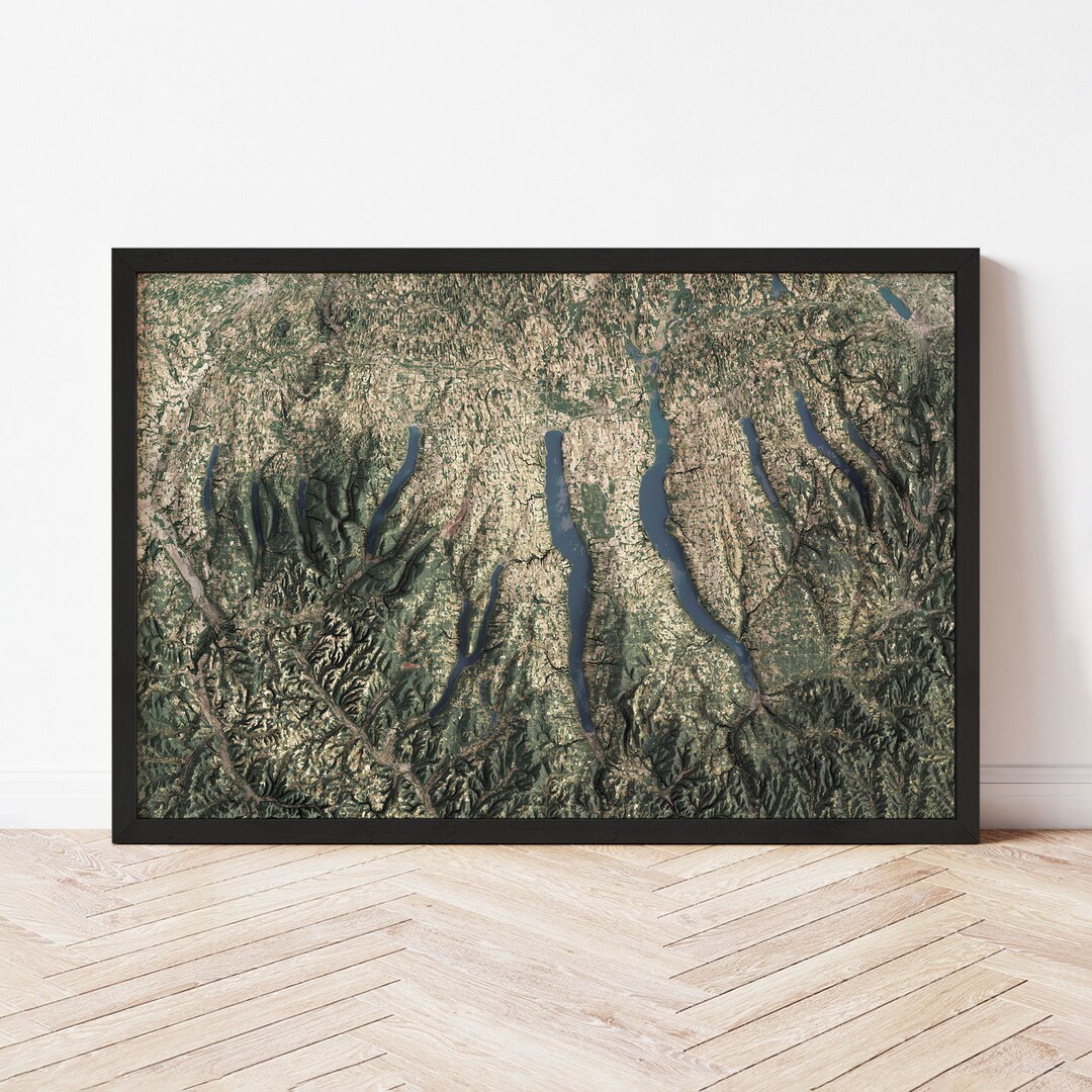 Finger Lakes Topographic Map: Satellite Style Giclée Print - Etsy