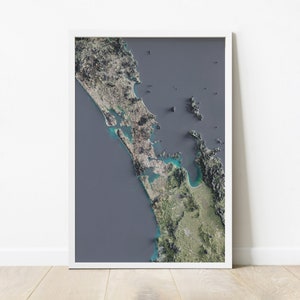 Auckland Map - Satellite - Elevation Map - Map Art - Topographic ...