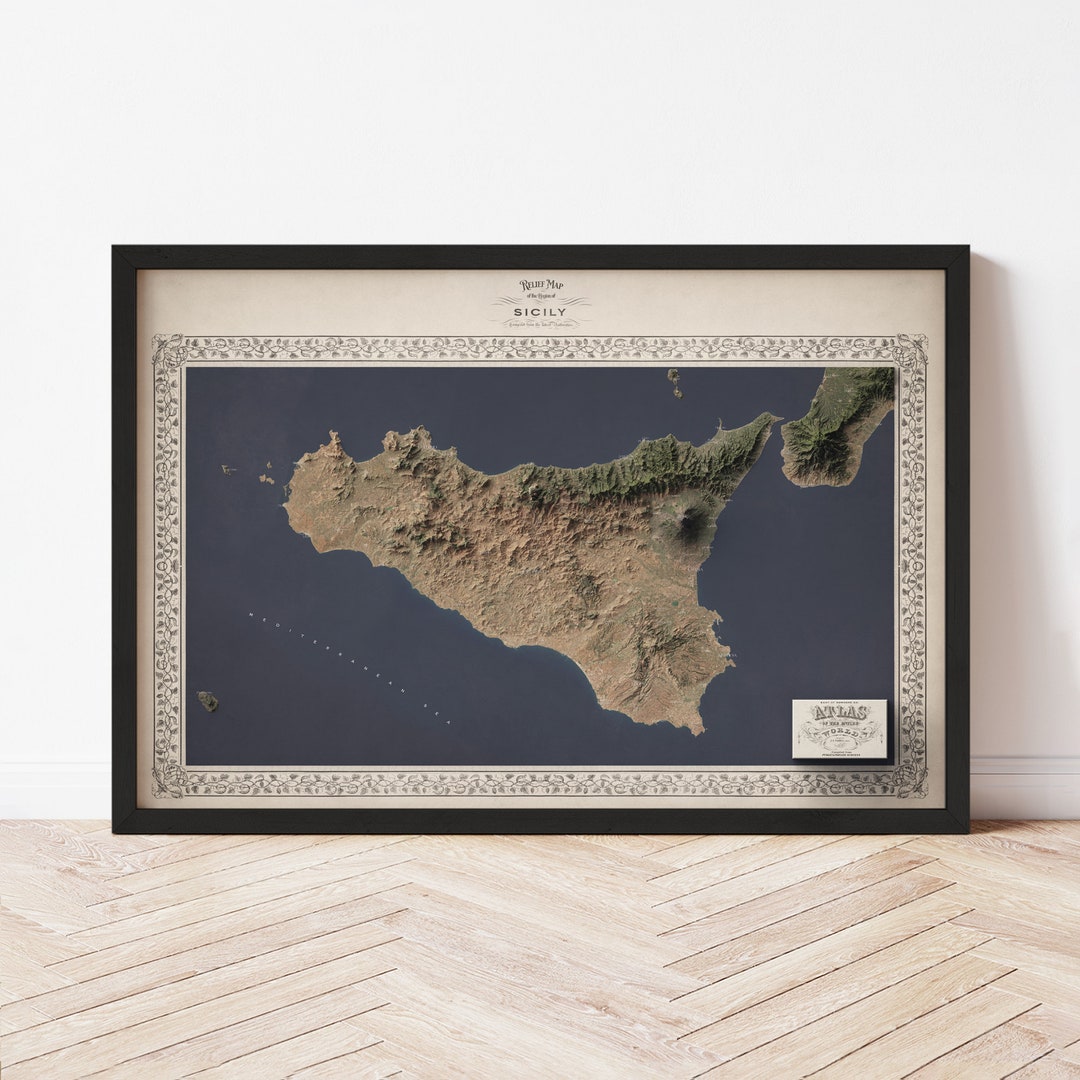 Sicily Topographic Map Poster | Atlas Style Original Design | Giclee ...