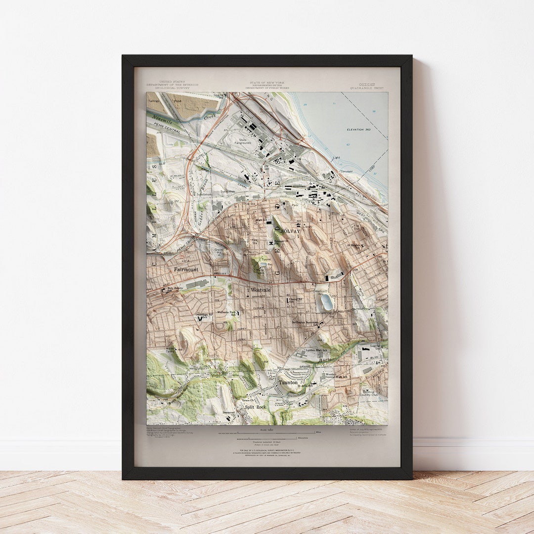 Geddes, NY Topographic Map: 1973 Vintage Style Giclée Print - Etsy