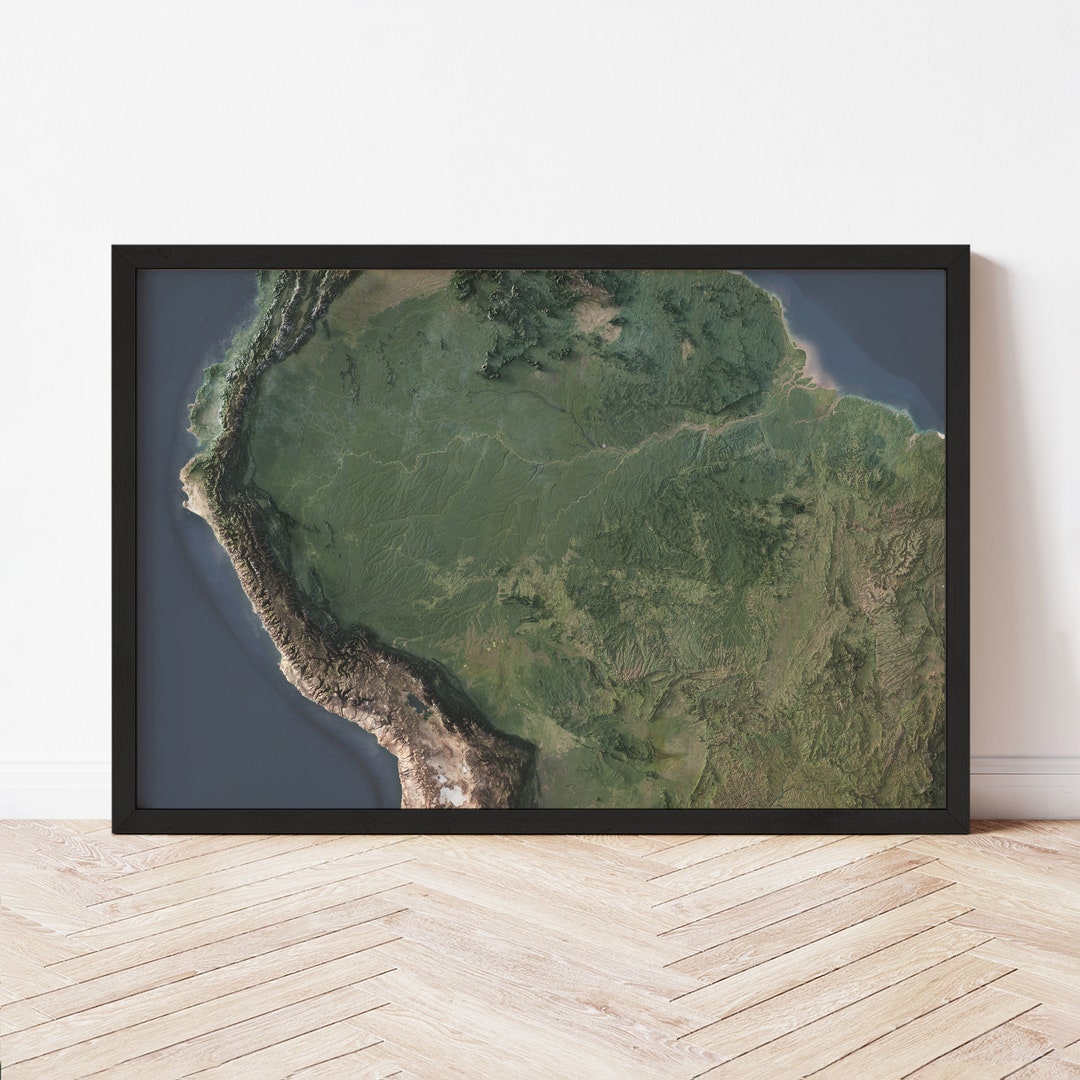 Amazon Basin Topographic Map Poster | Styled Satellite Imagery | Giclee ...