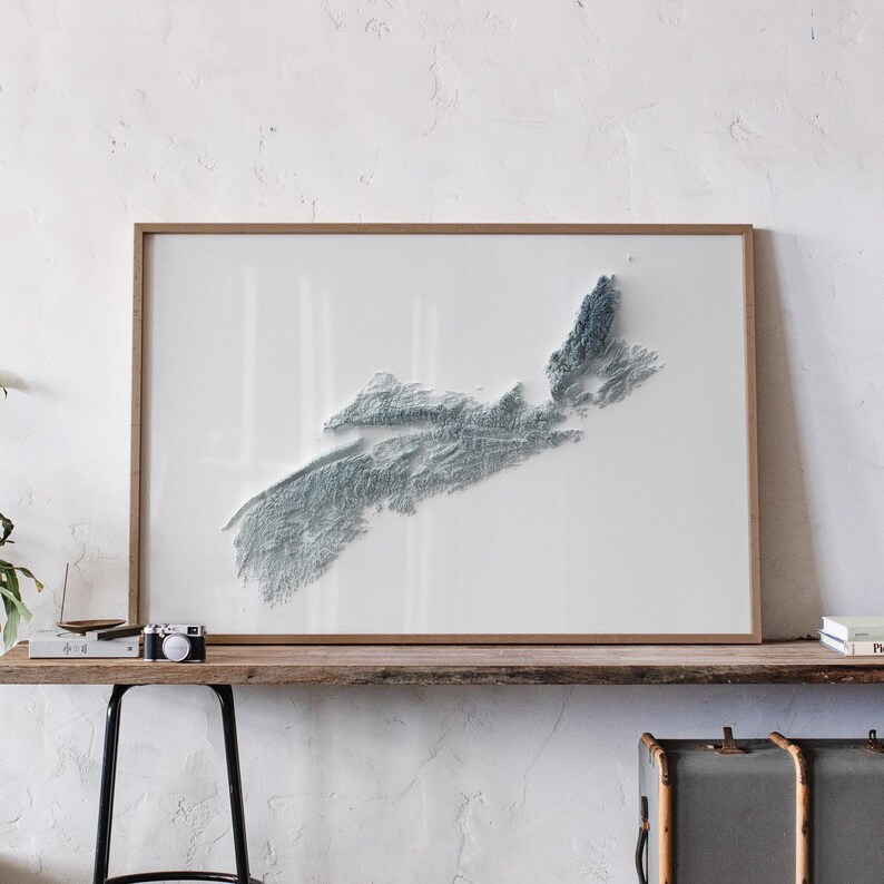 Nova Scotia Poster | Topographic Shaded Relief Map (minimalist Style ...