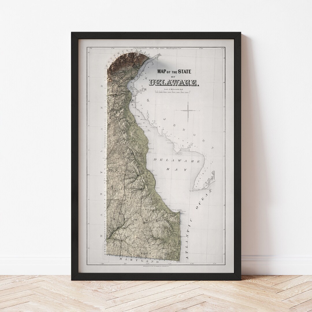 Delaware Map Wall Art Print Vintage Topographic Map Print 1868 East of ...