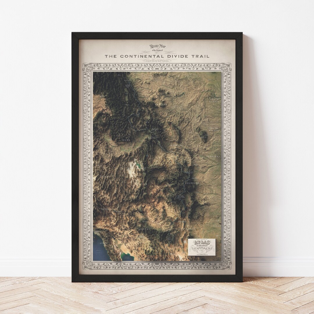 Continental Divide Trail Map Wall Art Vintage Inspired Topographic Map ...