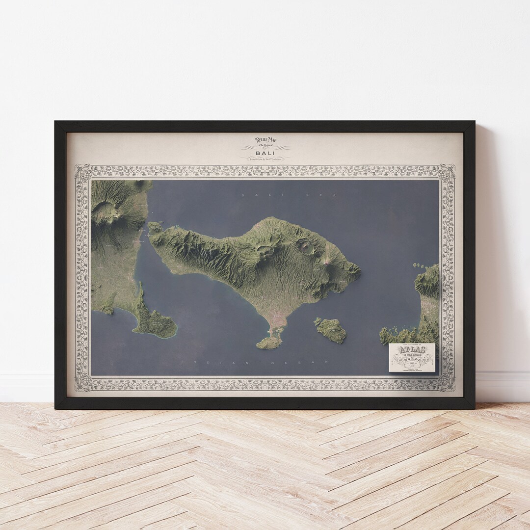 Bali Topographic Map Poster | Atlas Style Original Design | Giclee Wall ...