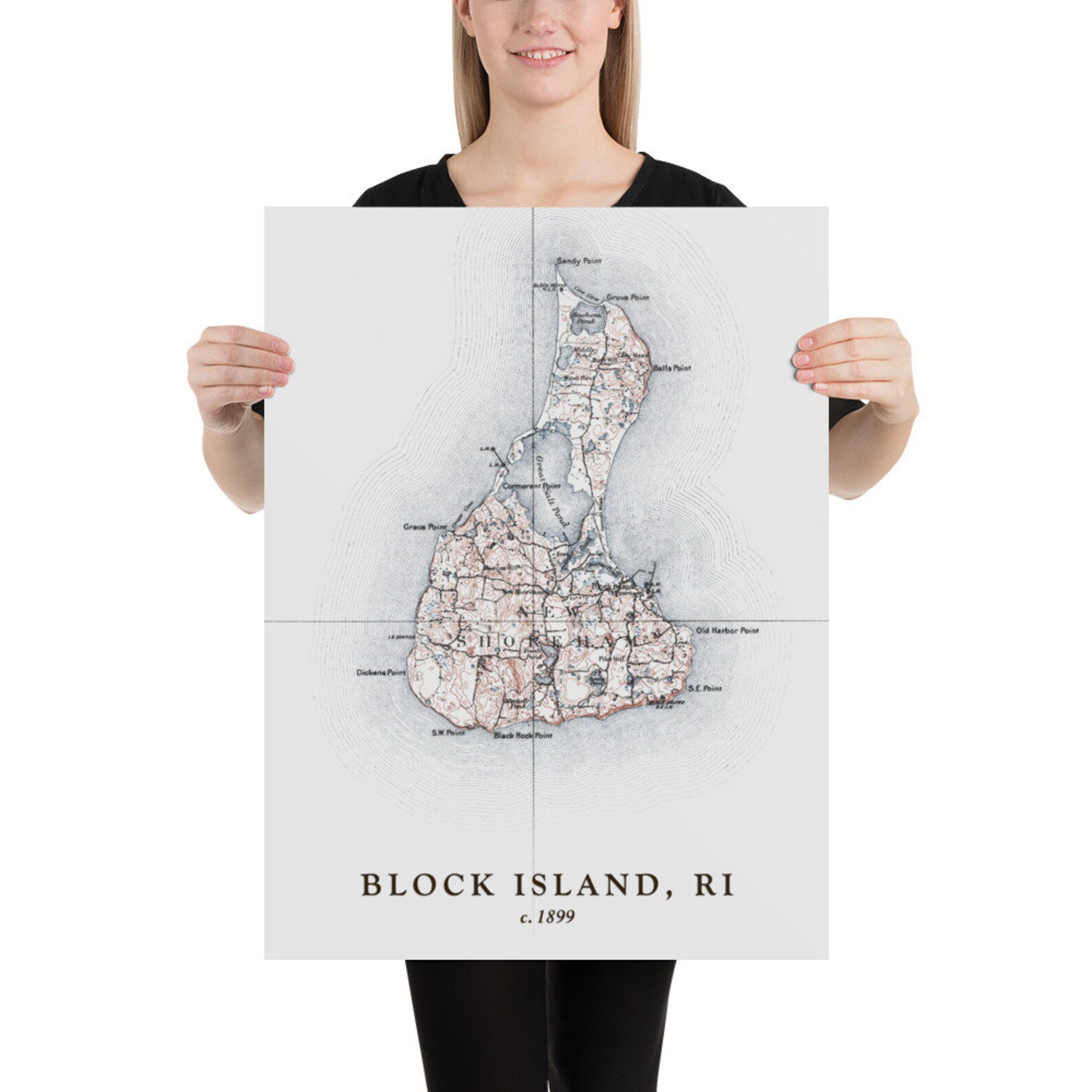 Block Island Map Historic Topographic Map 1899 Historic | Etsy