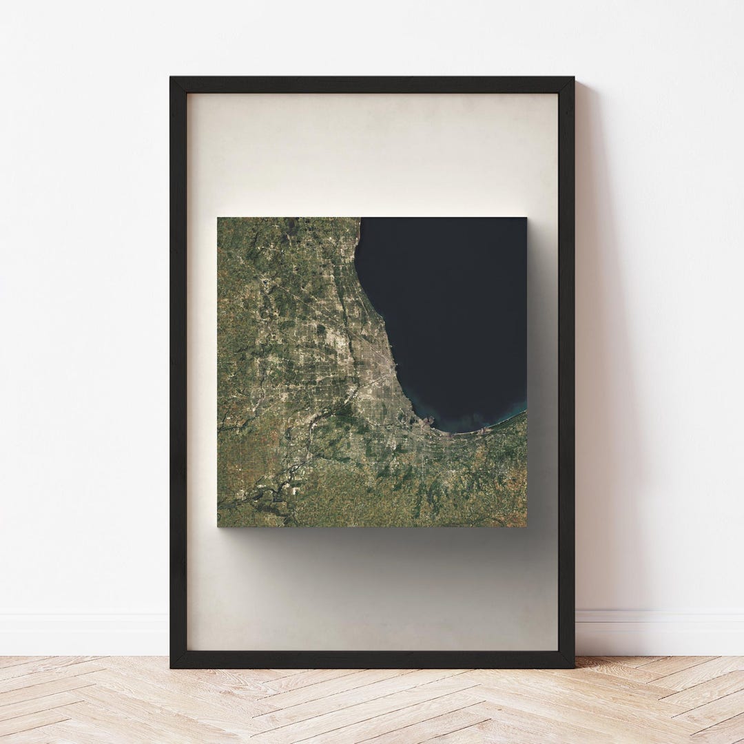 Chicago Topographic Map Poster | Styled Satellite Imagery | Giclee Wall ...