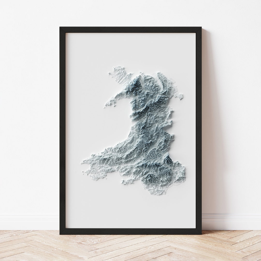 Wales Minimalist Relief Map Elevation Map Map Art Topographic Terrain ...