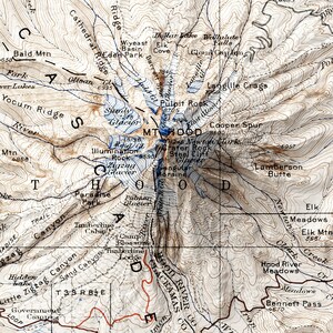 Mount Hood National Forest Topographic Map: 1924 Vintage Style Giclée ...