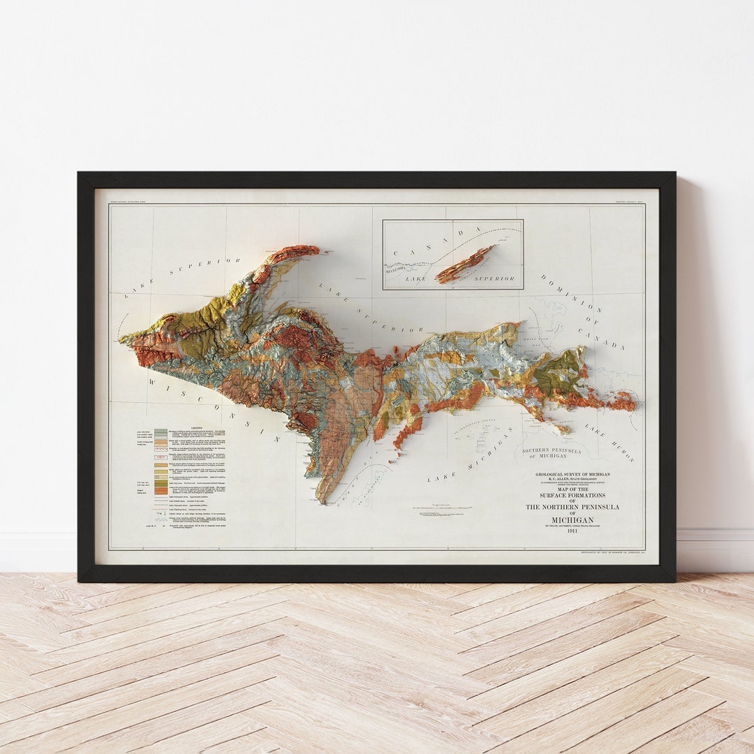 Upper Peninsula Map Wall Art Print Vintage Topographic Map Print 1911 ...