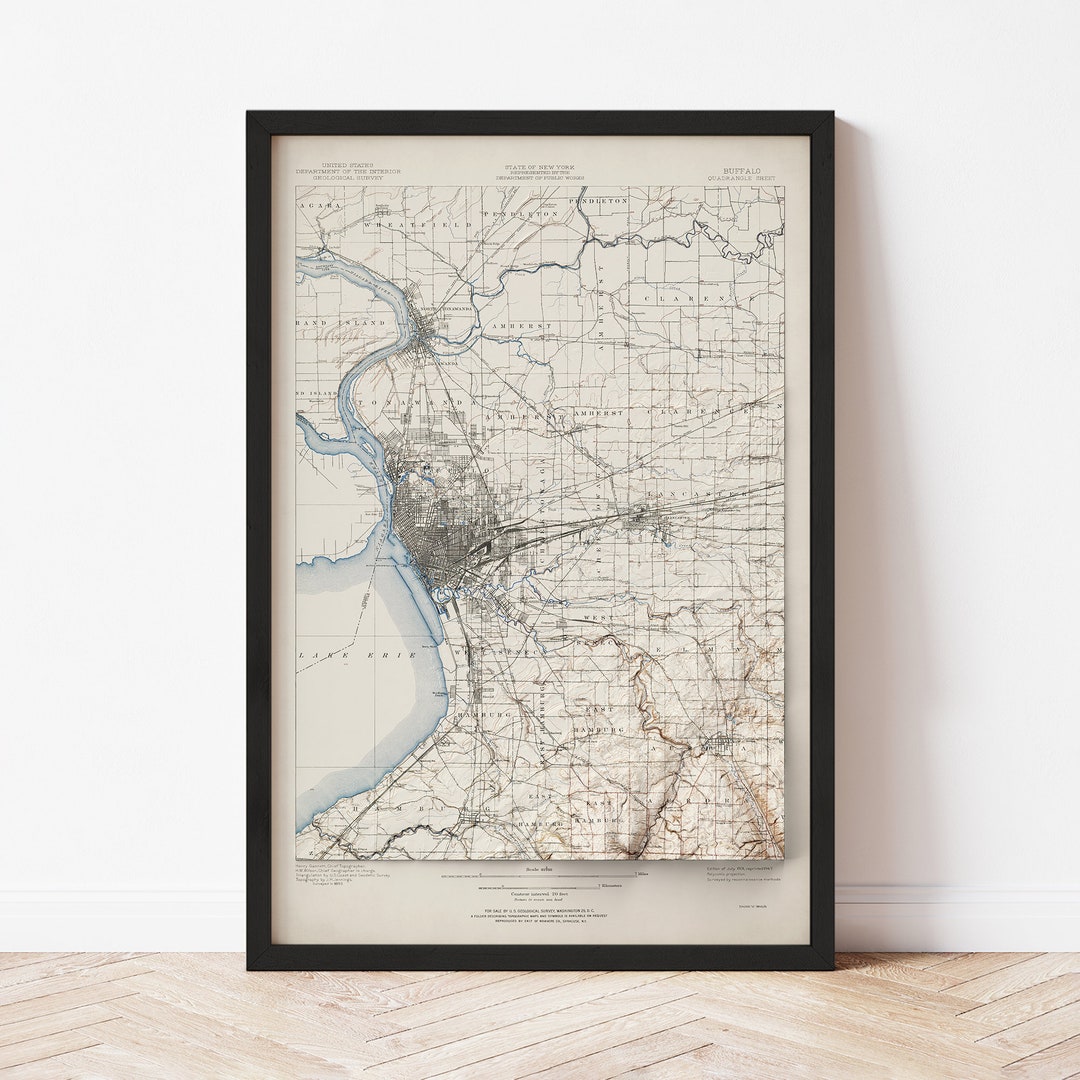 Buffalo Map Wall Art Print Vintage Topographic Map Print 1901 East of ...