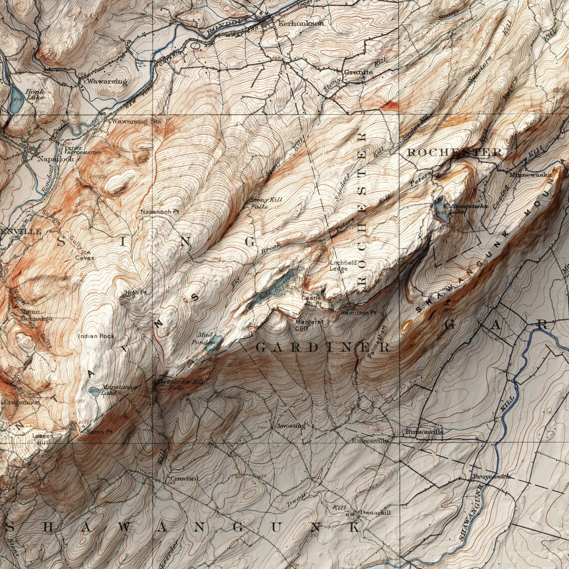 Shawangunk Mountains Topographic Map: 1904 Vintage Style Giclée Print ...