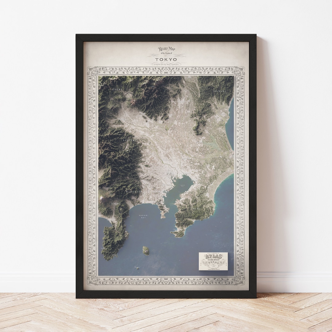 Tokyo, Japan Map Elevation Map Map Art Topographic Terrain Relief ...