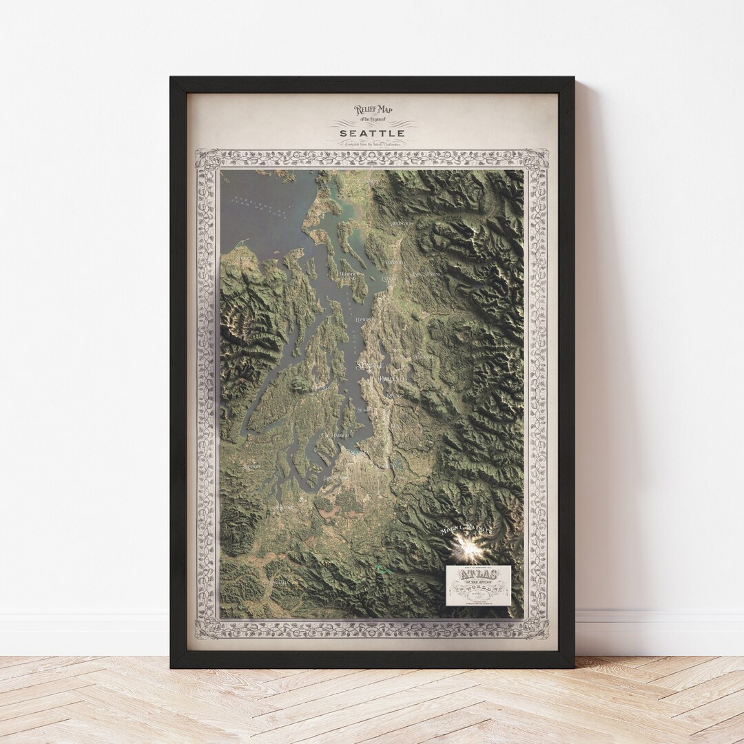 Seattle, Washington Topographic Map Poster | Atlas Style Original ...