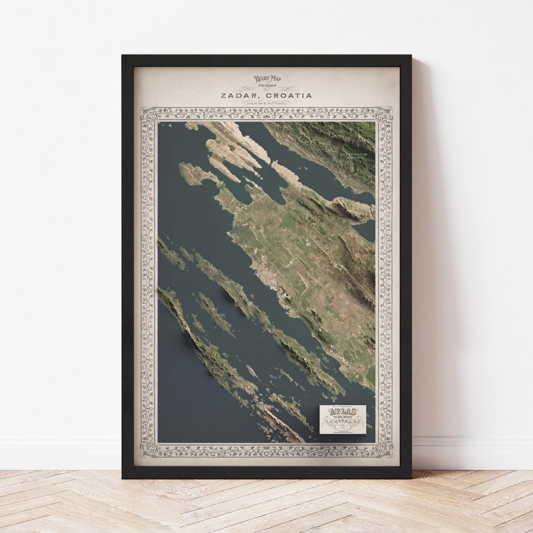 Zadar Topographic Map Poster | Atlas Style Original Design | Giclee ...