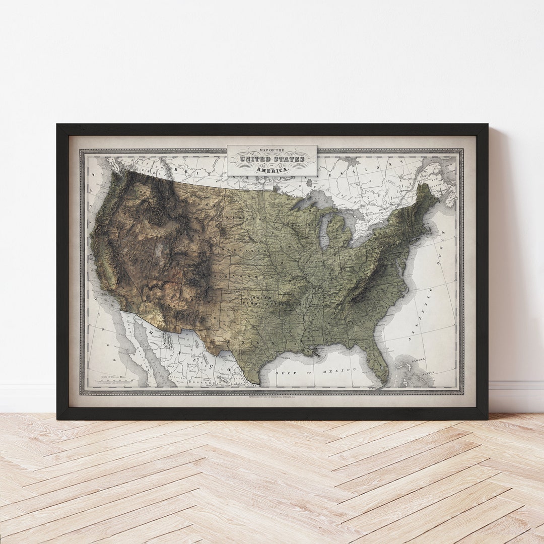 United States Topographic Map Poster | 1888 Vintage Replica | Giclee ...