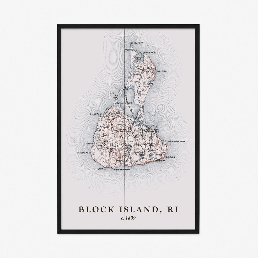 Block Island Map Historic Topographic Map 1899 Historic - Etsy
