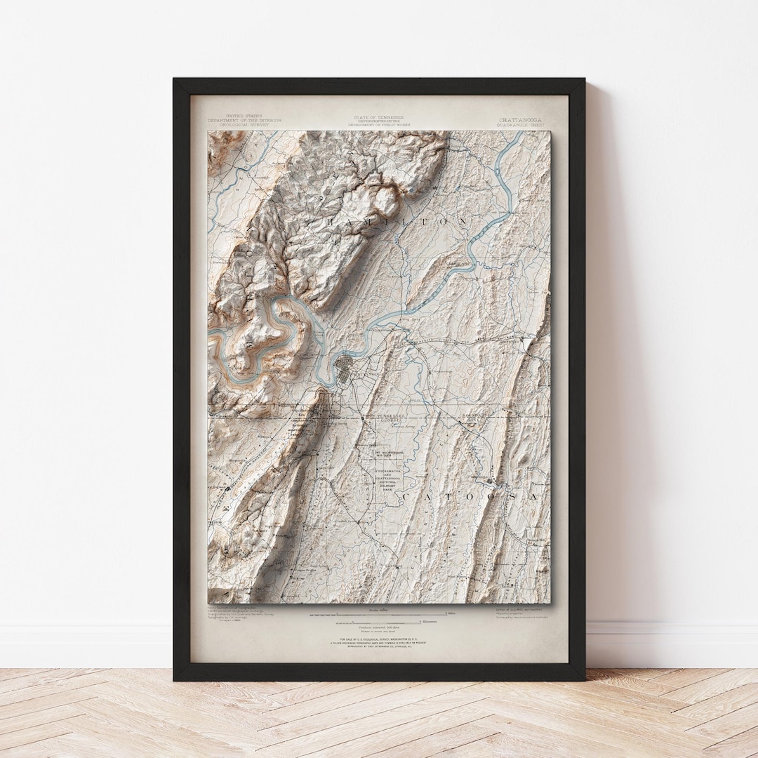 Chattanooga Topographic Map Poster | 1892 Vintage Replica | Giclee Wall ...