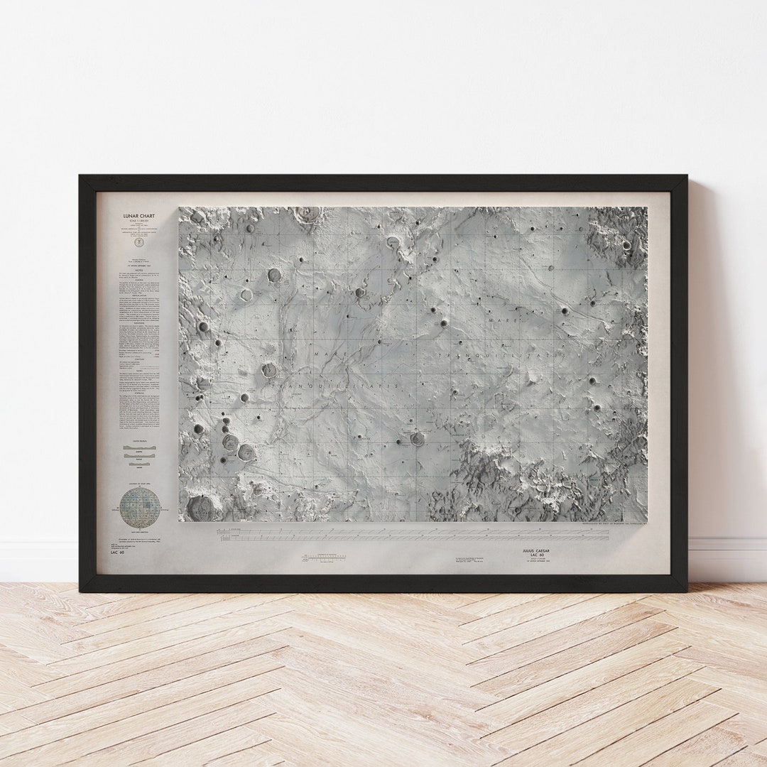 Sea of Tranquility Moon Topographic Map: 1962 Vintage Style Giclée ...