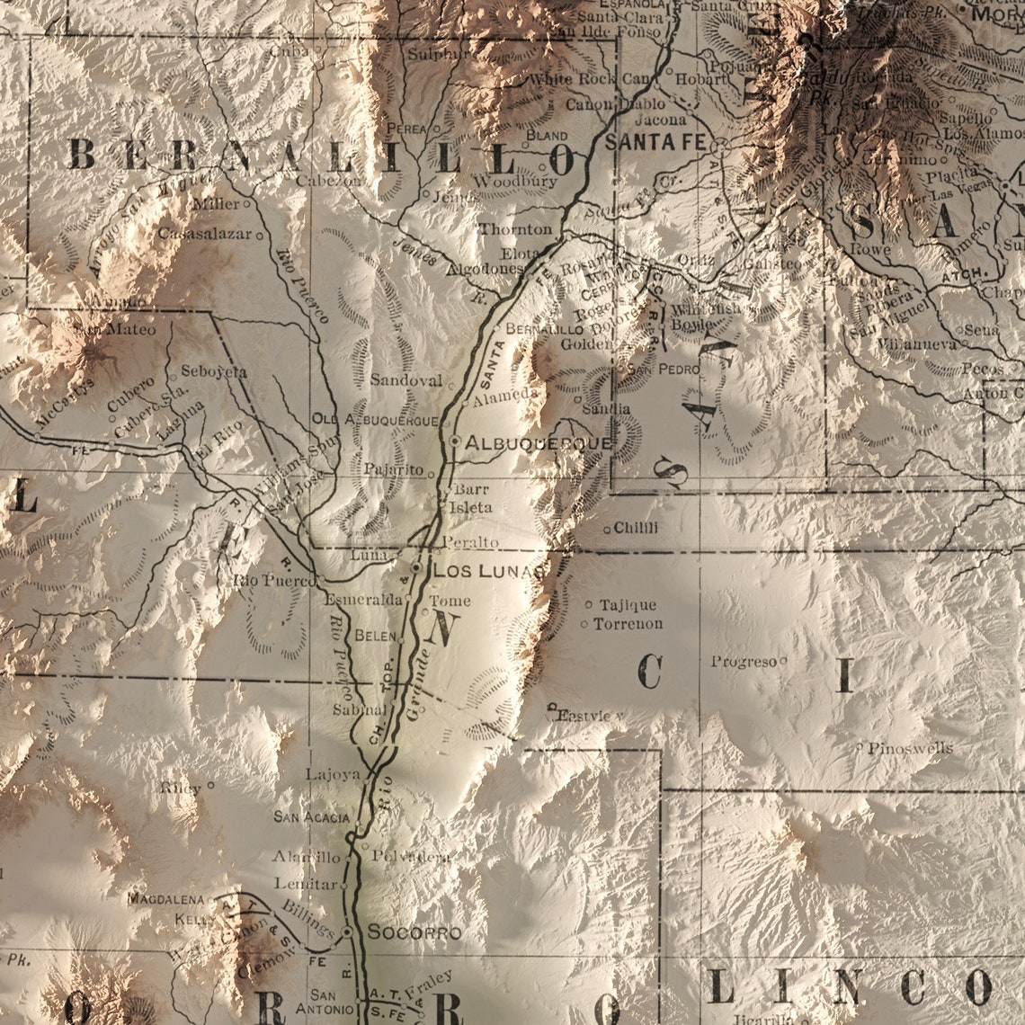 New Mexico Map Vintage Style Terrain Map Shaded | Etsy
