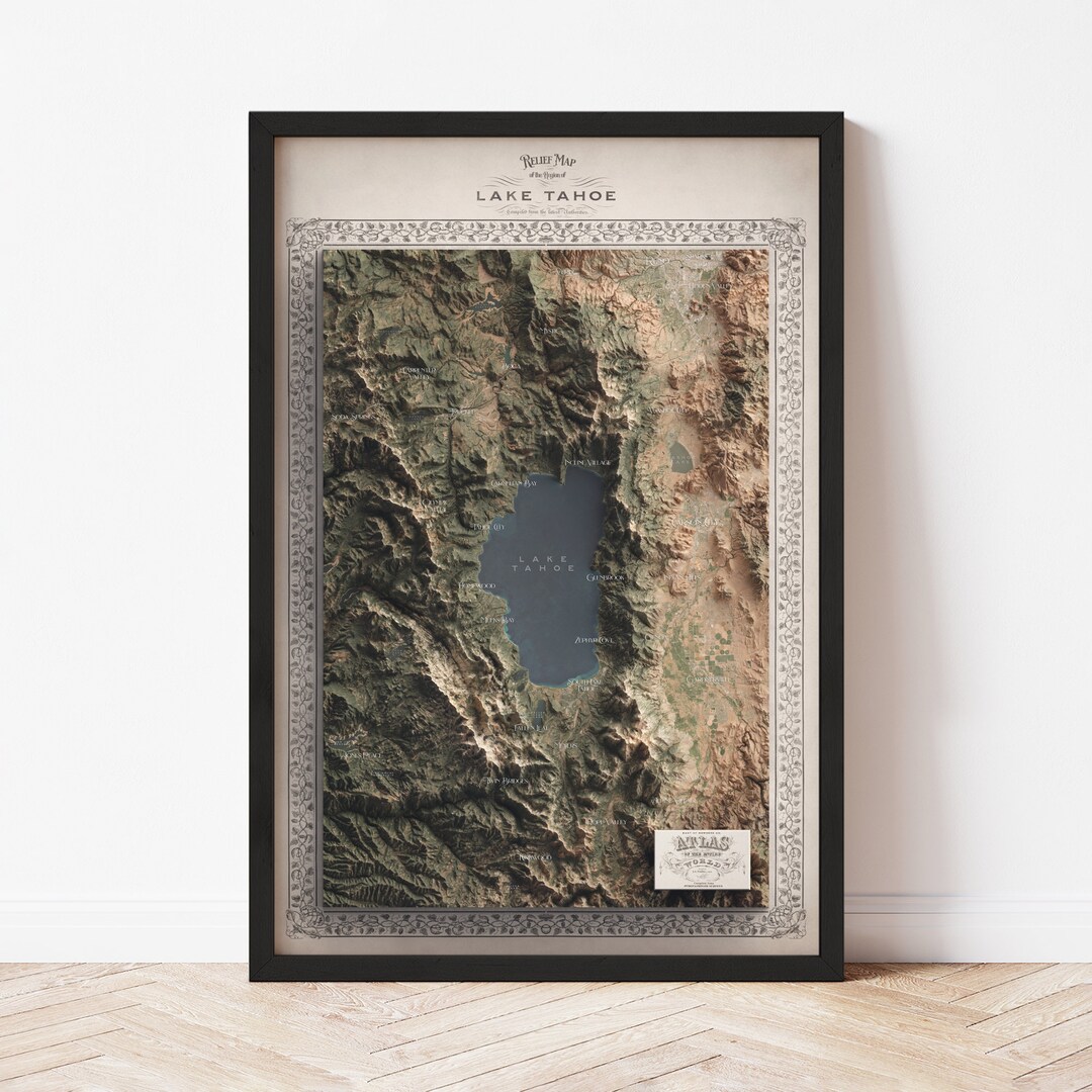 Lake Tahoe Topographic Map Poster | Atlas Style Original Design ...