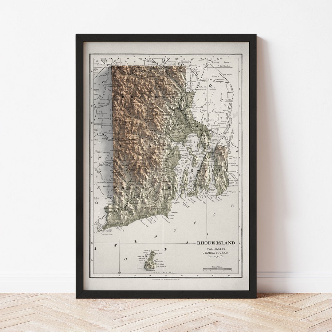 Rhode Island Topographic Map: 1901 Vintage Style Giclée Print - Etsy