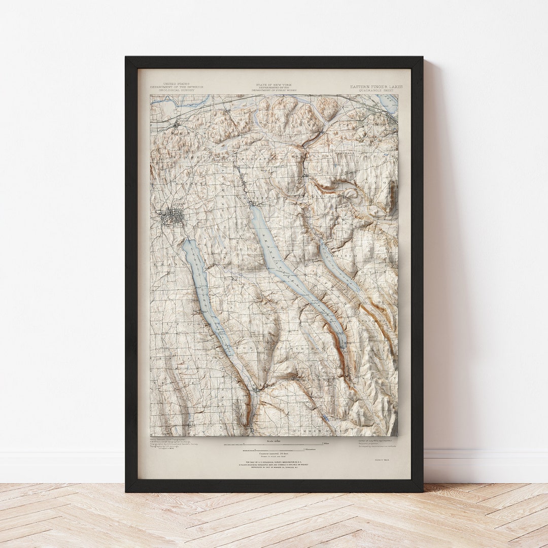 Eastern Finger Lakes Map Wall Art Print Vintage Topographic Map Print ...