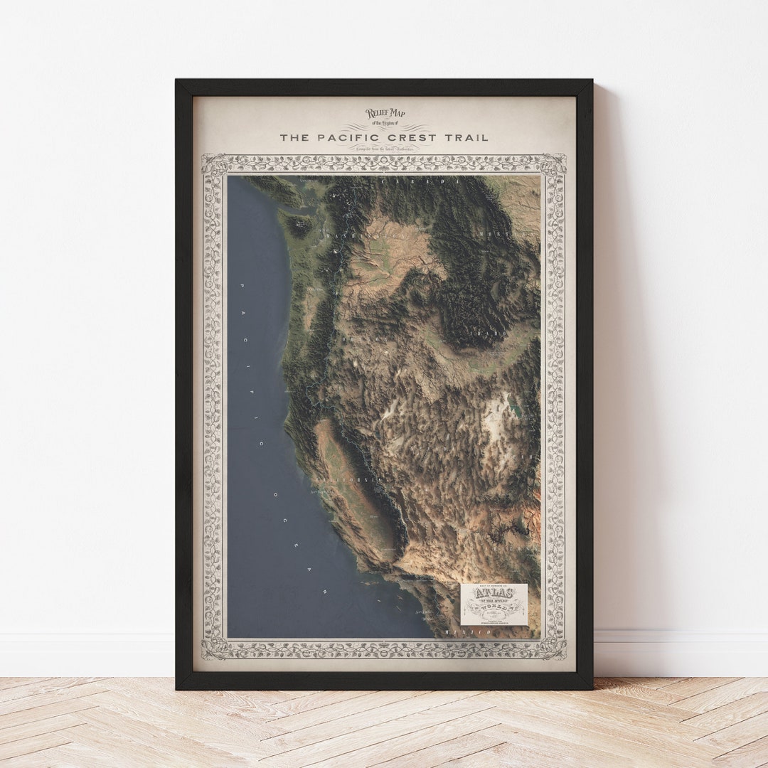 Pacific Crest Trail Topographic Map Poster | Atlas Style Original ...