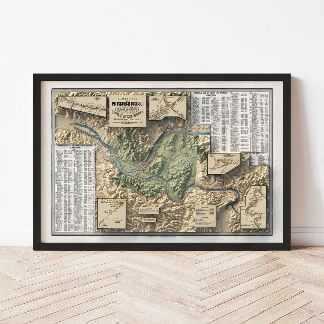 Pittsburgh Map Wall Art Print Vintage Topographic Map Print 1906 East ...