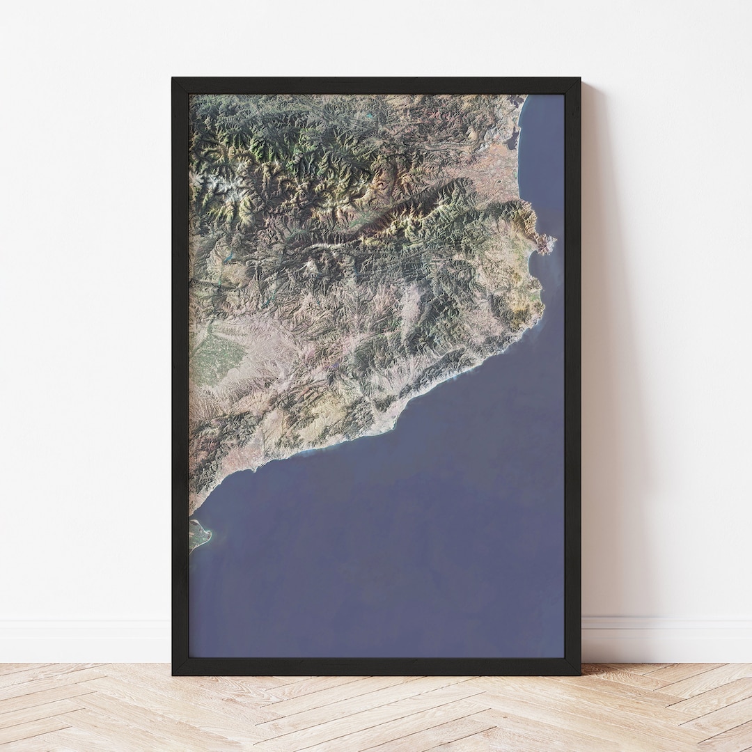 Barcelona Map Satellite Elevation Map Map Art Topographic Terrain ...